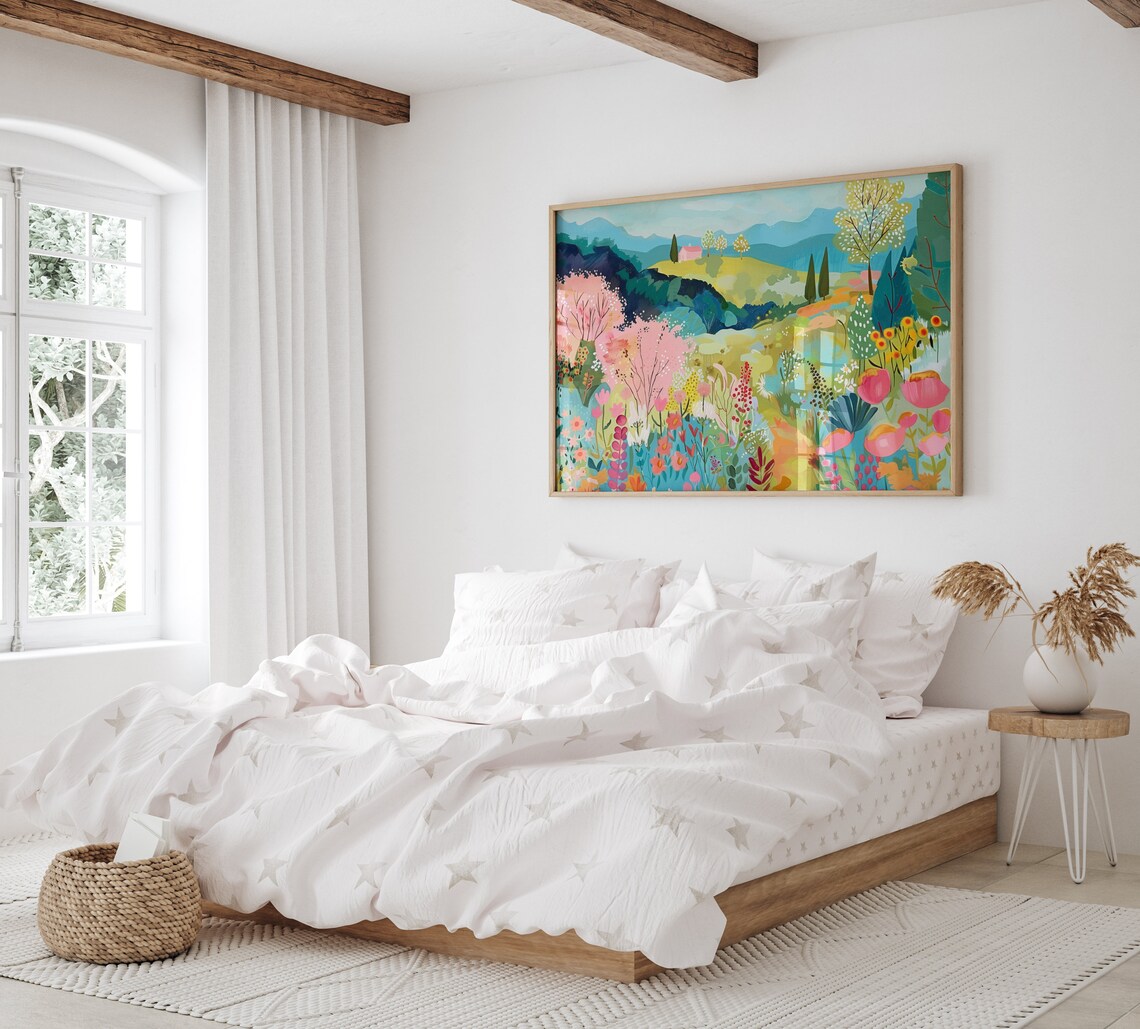 Colorful Scenery Wall Art, Flower Landscape Decor, Bright Summer ...