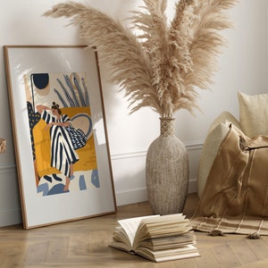 Contemporary Striped Wall Art, Abstract Woman Decor, Colorful Art Print ...