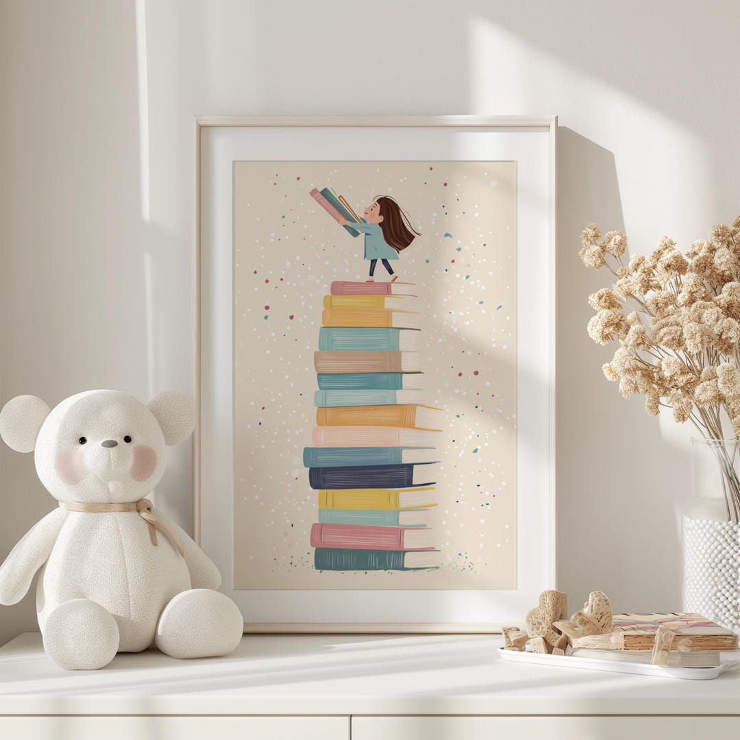 Girls Room Reading Print, Pastel Reading Decor, Bookworm Wall Art ...