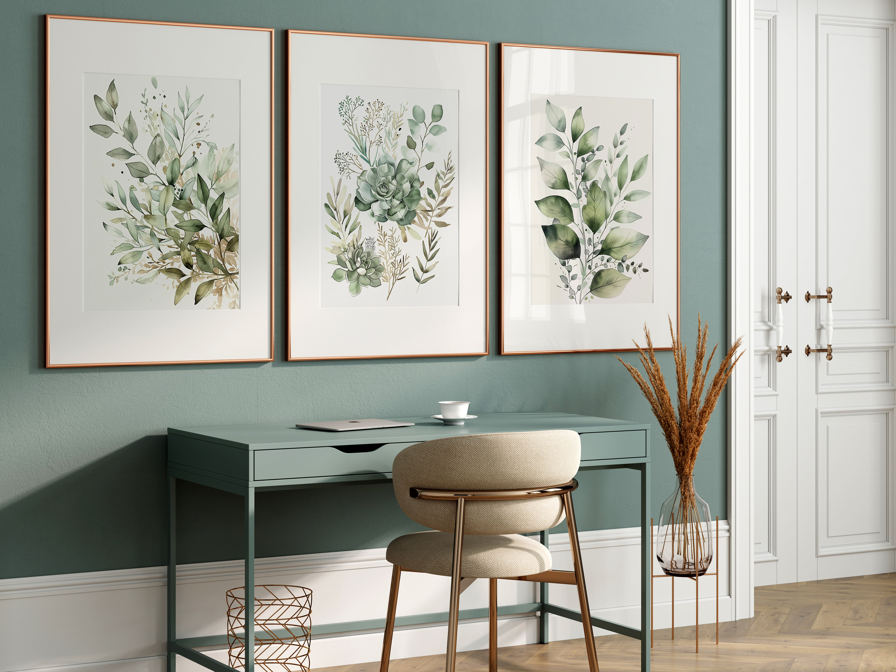 Watercolor Botanical Print, Sage Green, Wild Flowers Art, Boho Floral ...