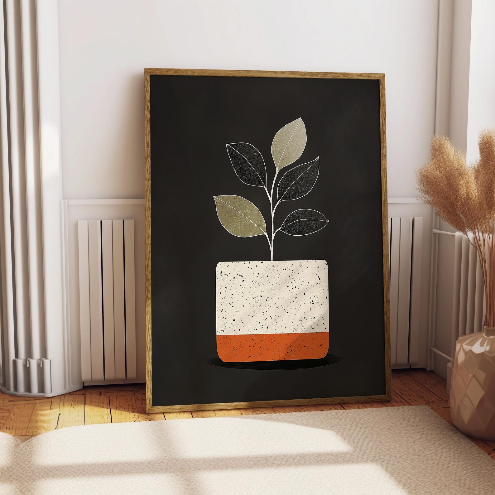 Terrazzo Flower Pot Art Print, Beige Orange, Boho Botanical (digital ...