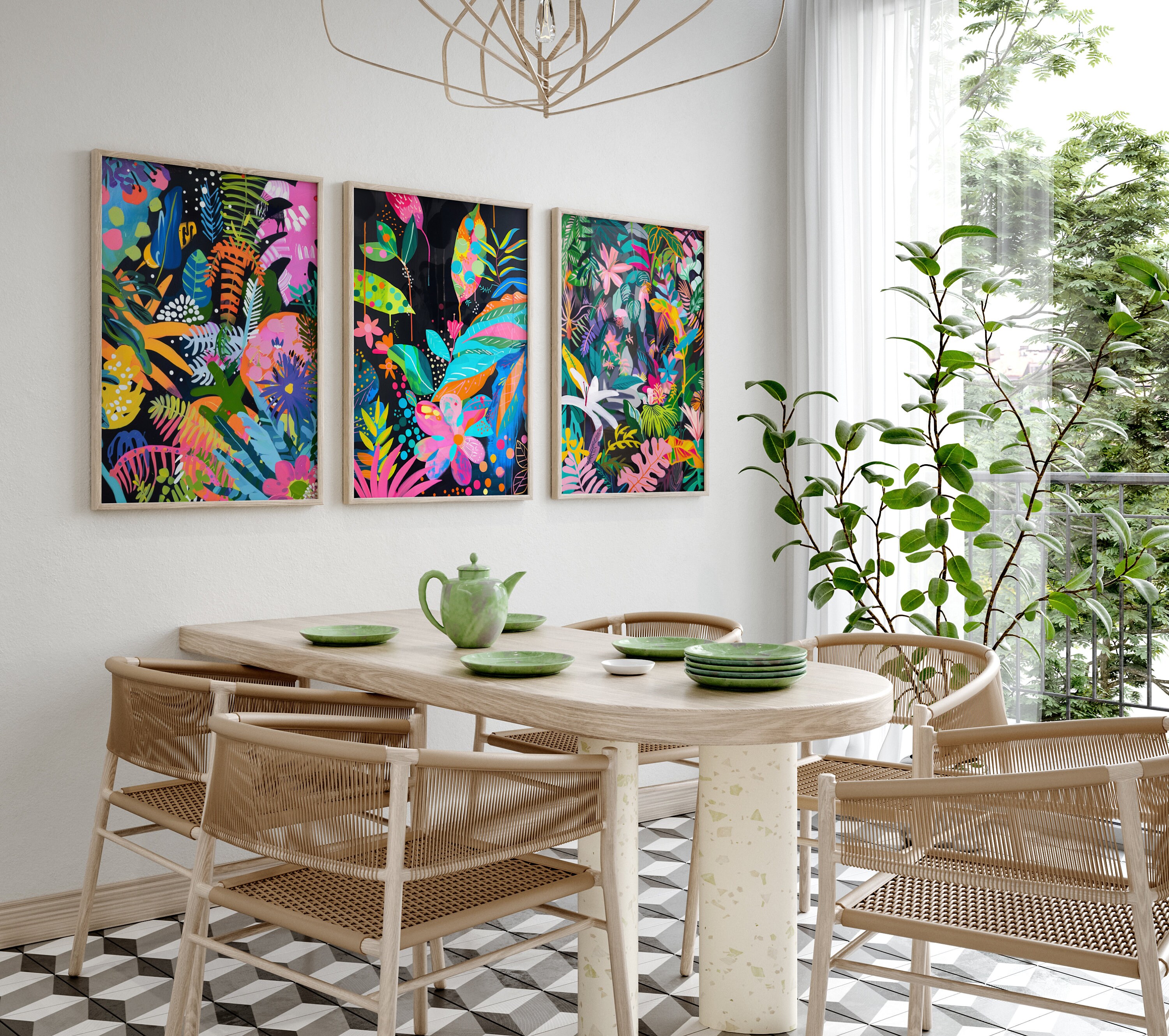 Abstract Vibrant Wall Art Set of 3, Maximalist Wall Art, Digital ...
