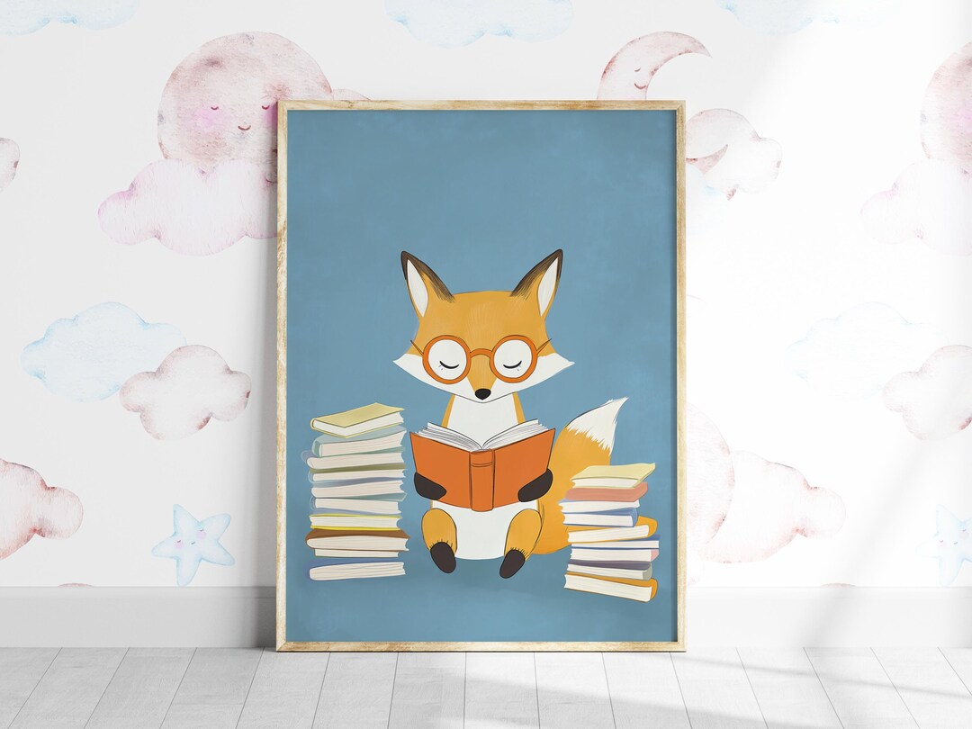 Fox Reading Book Print, Kids Room Decor (digital Download) - Etsy