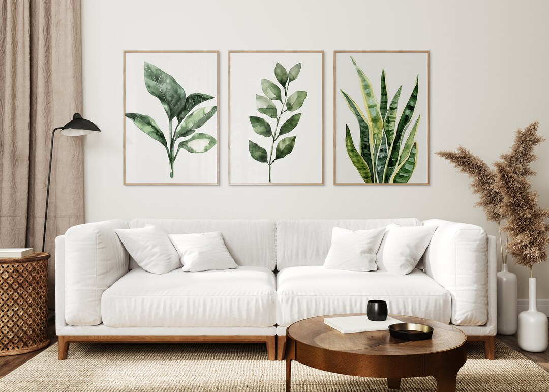 Green Leaves Wall Art Set of 3, Printable Tropical Leaves Art, Gallery ...