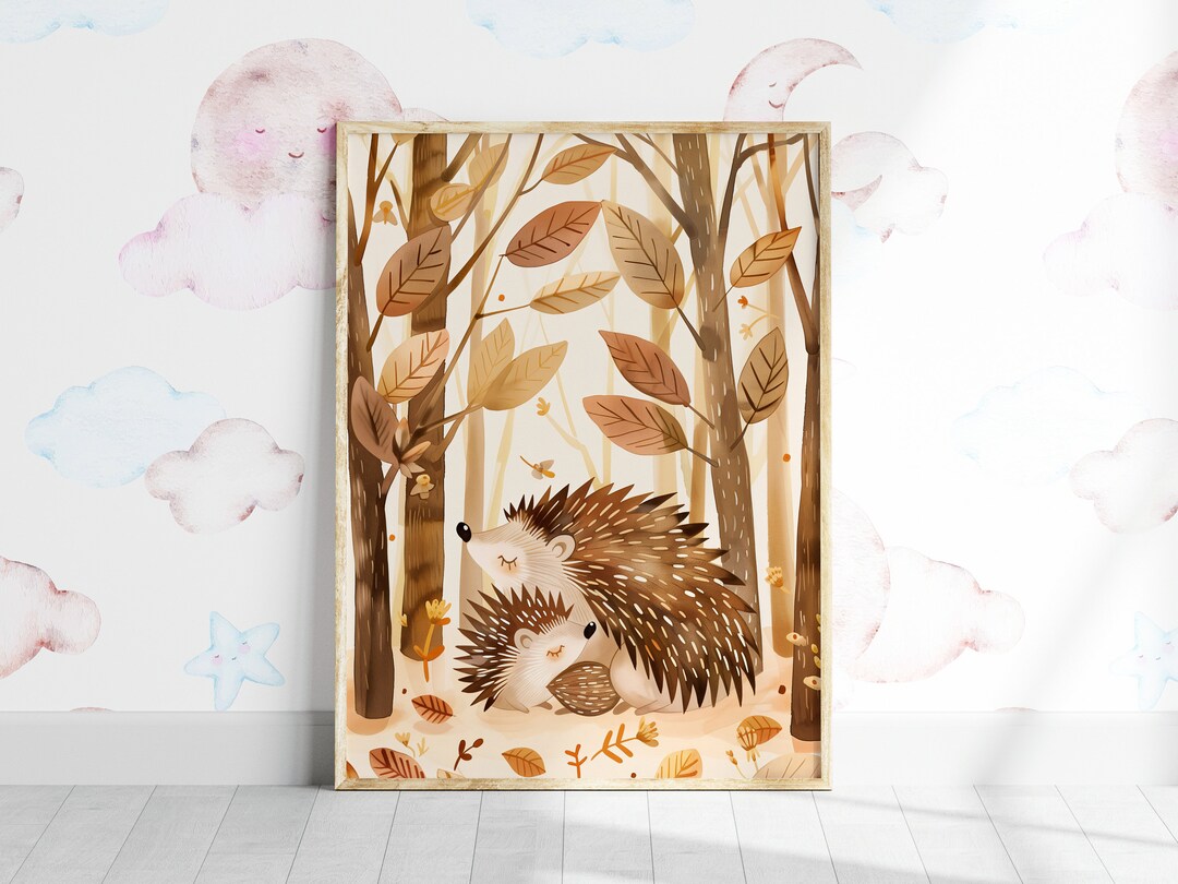 Lámina decorativa infantil con ilustración de una familia de erizos y ...