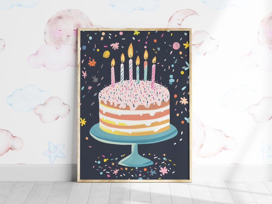 Birthday Cake Kids Wall Art, Birthday Party Candle Printable Poster ...