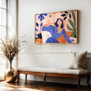 Colorful Abstract Woman Wall Art, Blue Contemporary People Artwork ...