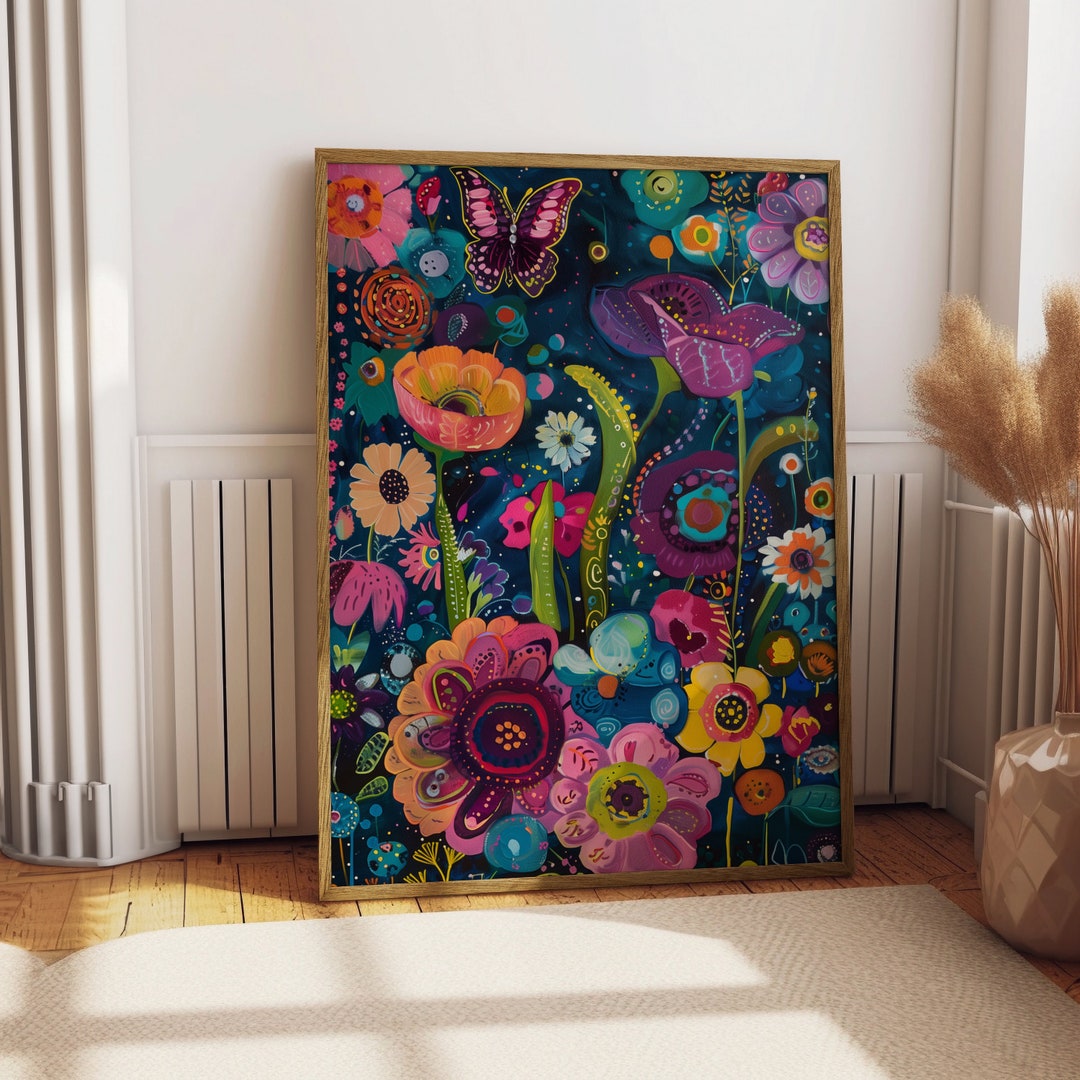 Abstract Vibrant Wall Art, Maximalist Print, Floral Modern Art ...
