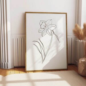 Daffodil Flower Line Wall Art, Single Line Flower Drawing, Continuous ...