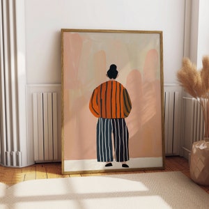 Contemporary Striped Wall Art, Abstract Woman Decor, Colorful Art Print ...