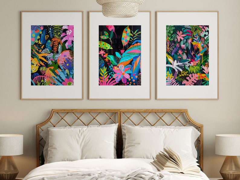 Abstract Vibrant Wall Art Set of 3, Maximalist Wall Art, Digital ...