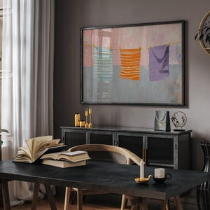 Washing Line Striped Art Print, Colorful Laundry Room Decor (digital ...