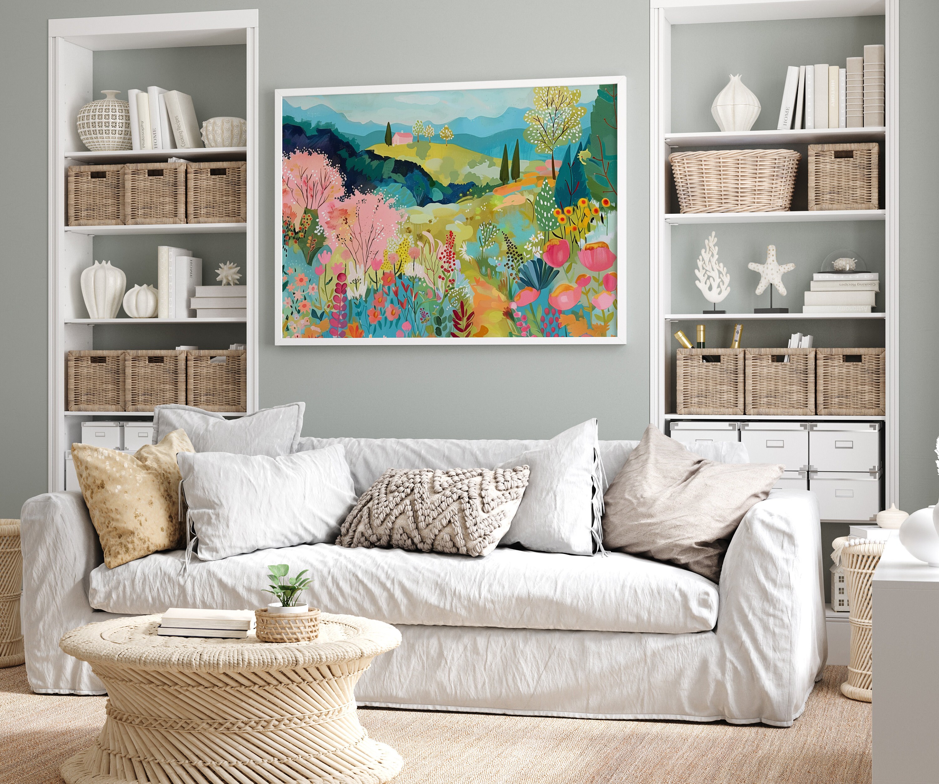 Colorful Scenery Wall Art, Flower Landscape Decor, Bright Summer ...