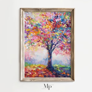 Colorful Tree Landscape Printable, Abstract Tree Wall Art, Vibrant ...