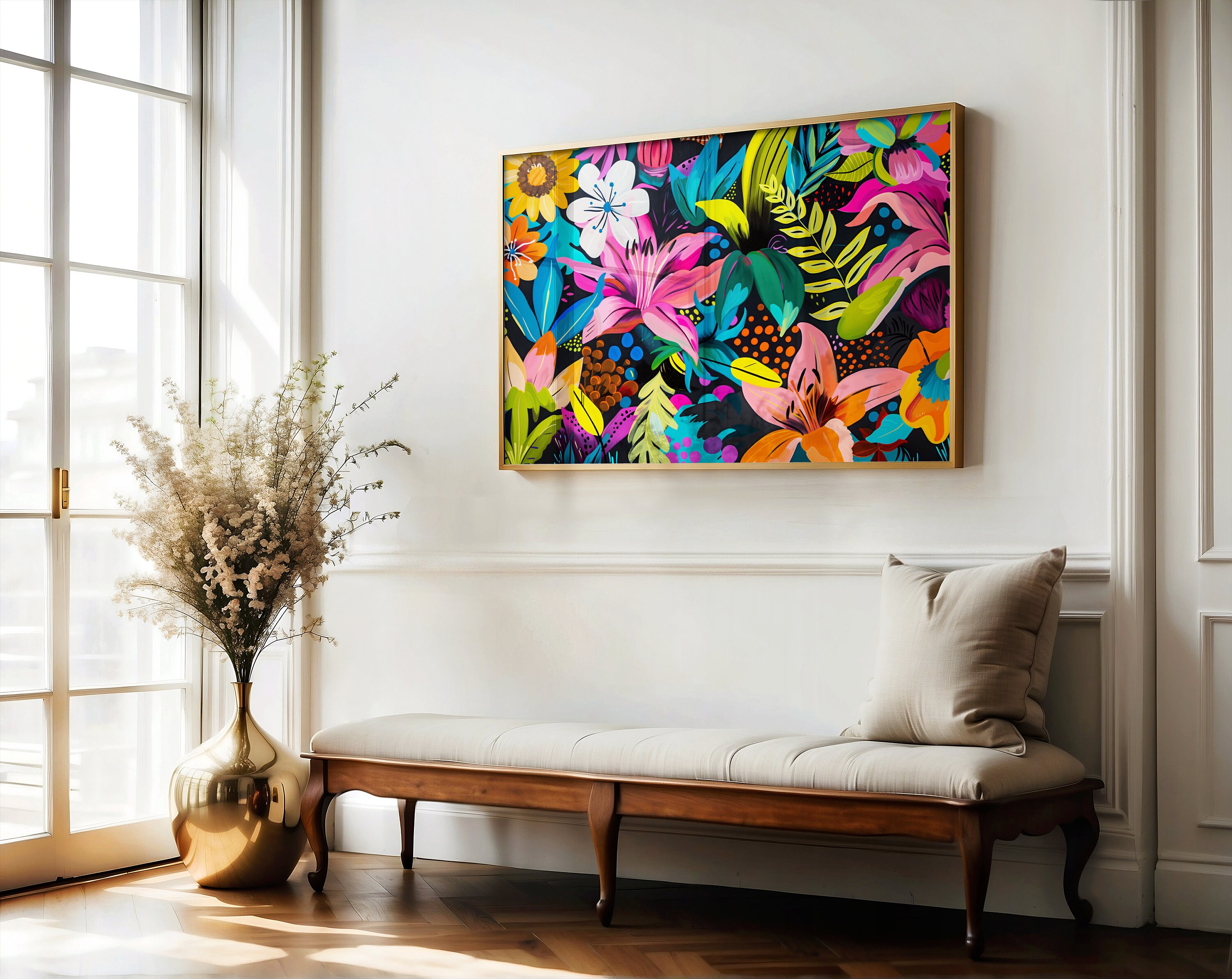 Maximalist Abstract Flowers Wall Art, Vibrant Print, Modern Colorful ...