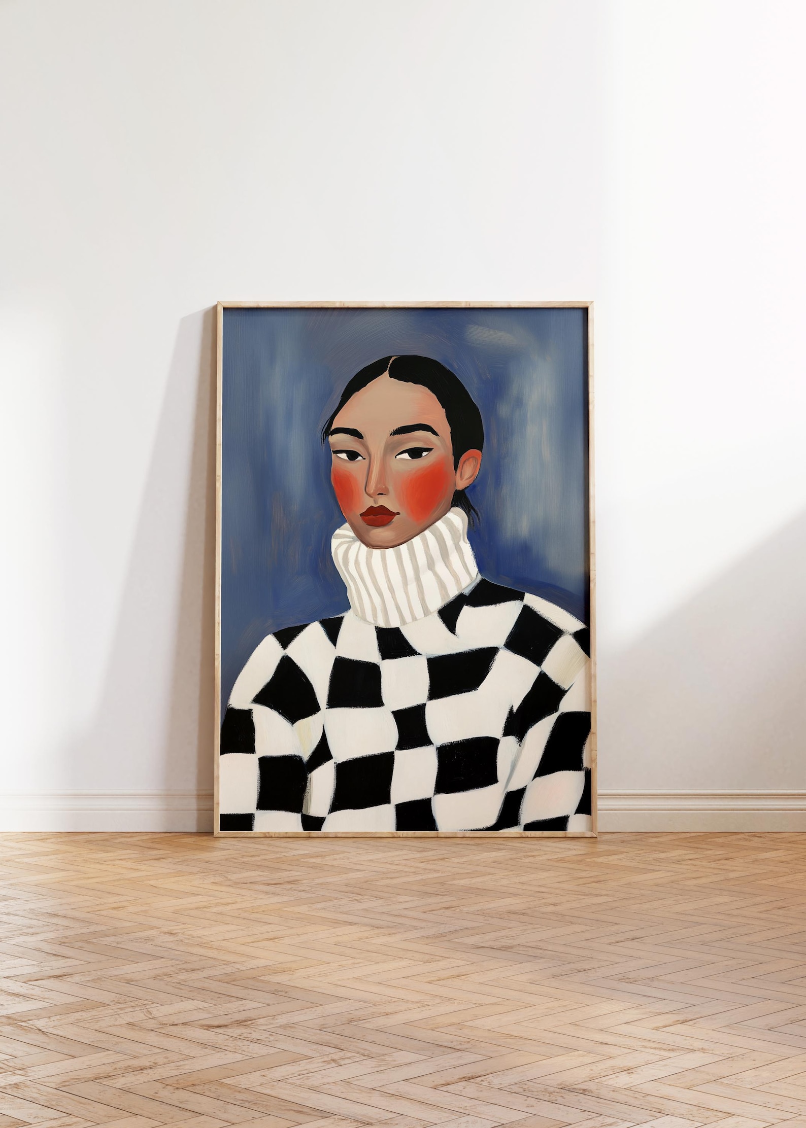 Contemporary Checkered Wall Art, Abstract Woman Decor, Colorful Print ...