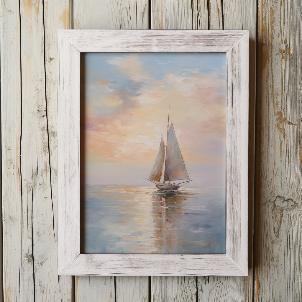 6. PRINTABLE Sailboat Ocean Sunset Oil Painting Vintage Nautical Wall ...