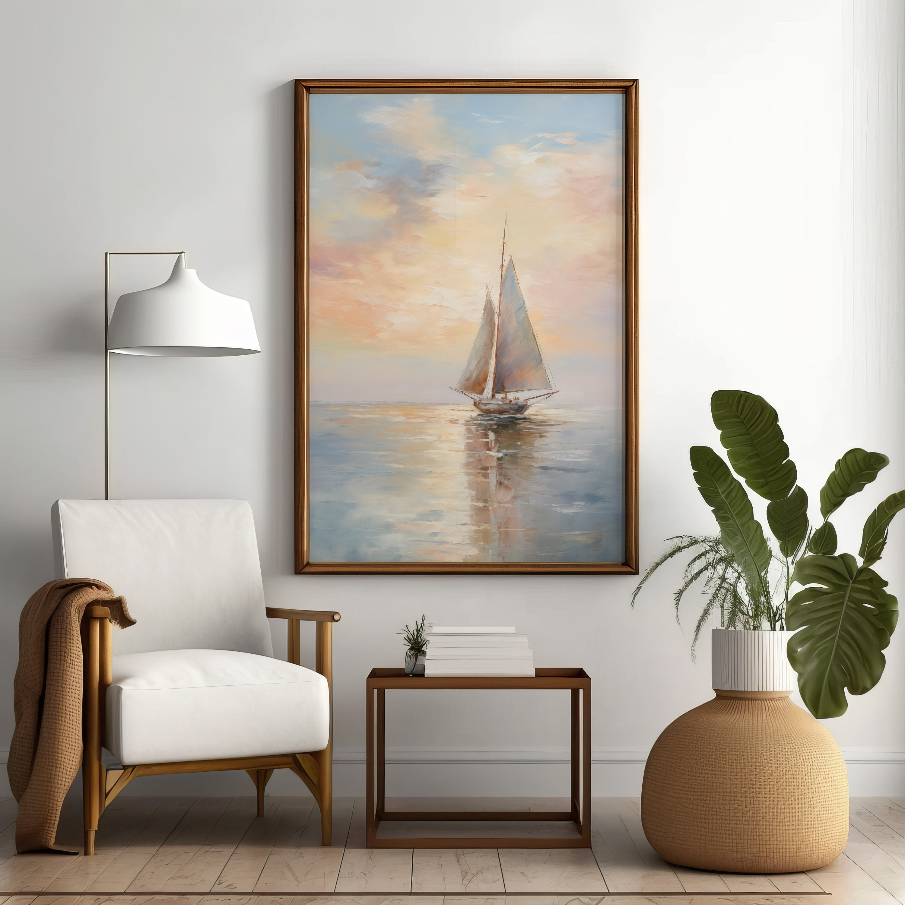 6. PRINTABLE Sailboat Ocean Sunset Oil Painting Vintage Nautical Wall ...