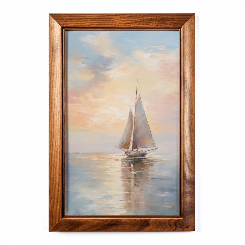 6. PRINTABLE Sailboat Ocean Sunset Oil Painting Vintage Nautical Wall ...
