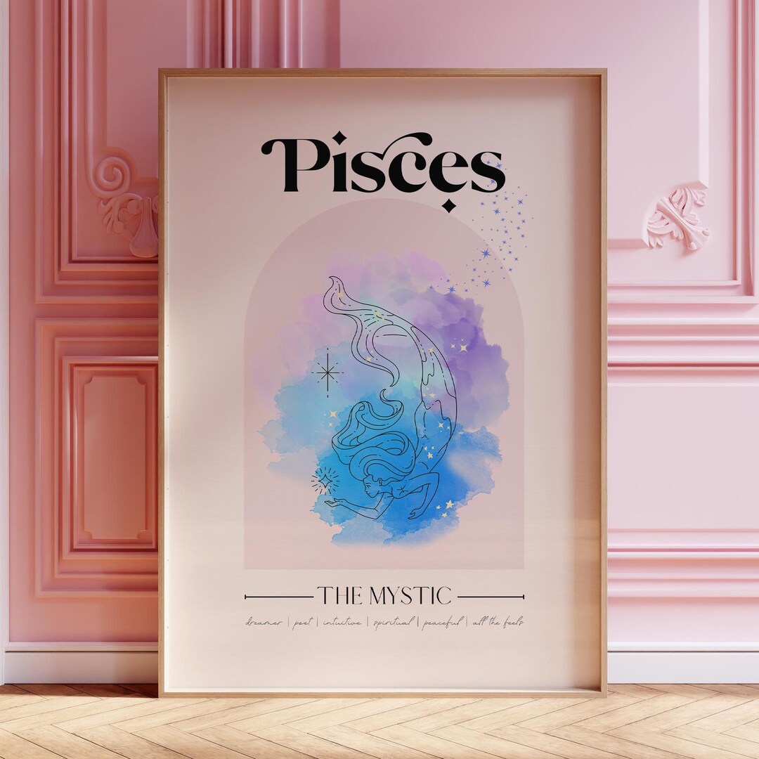 PISCES DIGITAL Zodiac Star Sign Print, Personalised Pisces Birthday ...