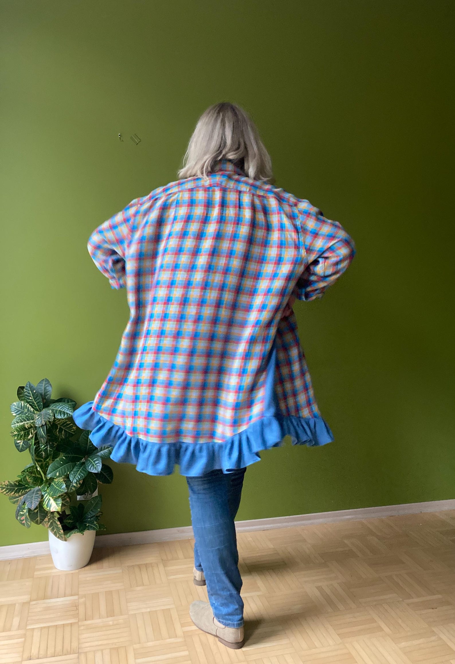Upcycled Plaid Shirt With Denim Ruffle | Handmade Sustainable Women’s ...
