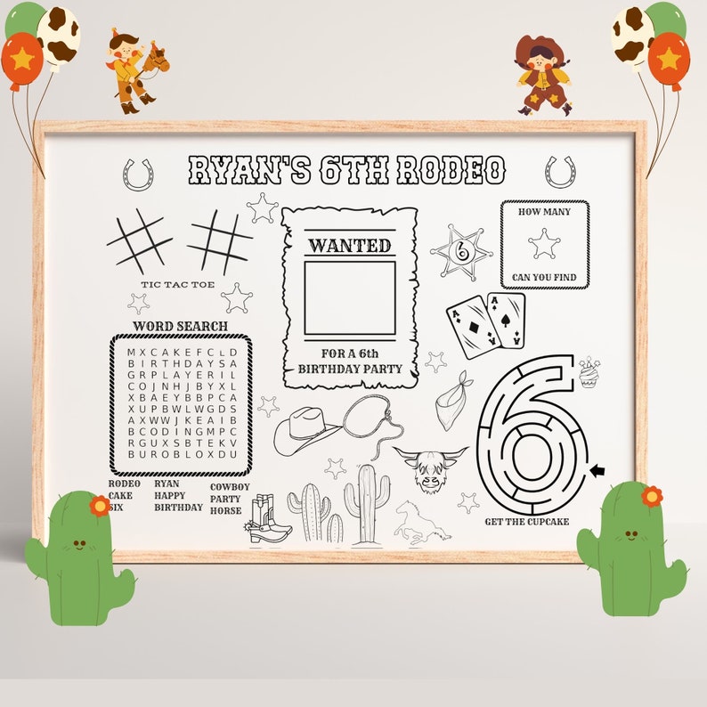 Printable Cowboy Birthday Coloring Page, Kids Activity Placemat ...
