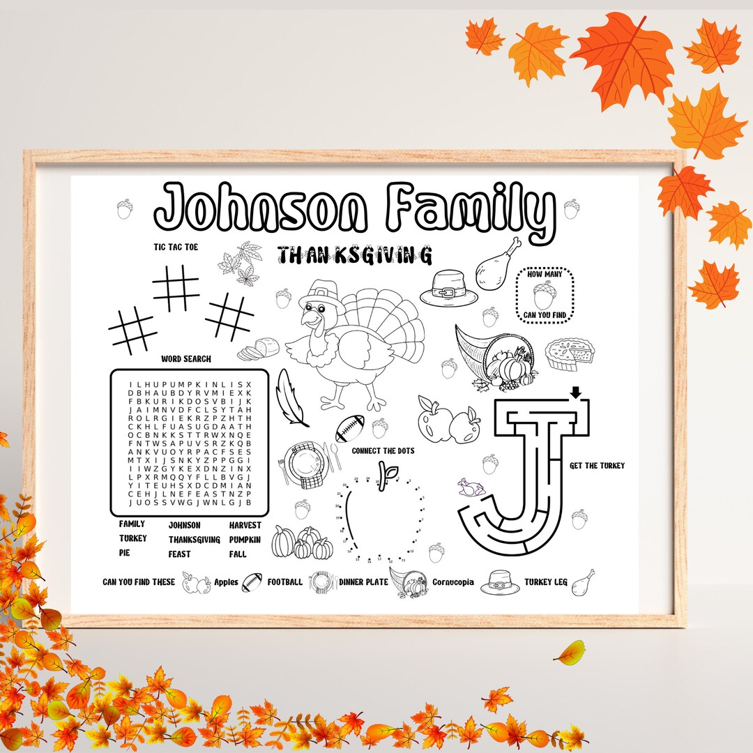 Printable Thanksgiving Activity Placemat, Coloring Page, , Games ...