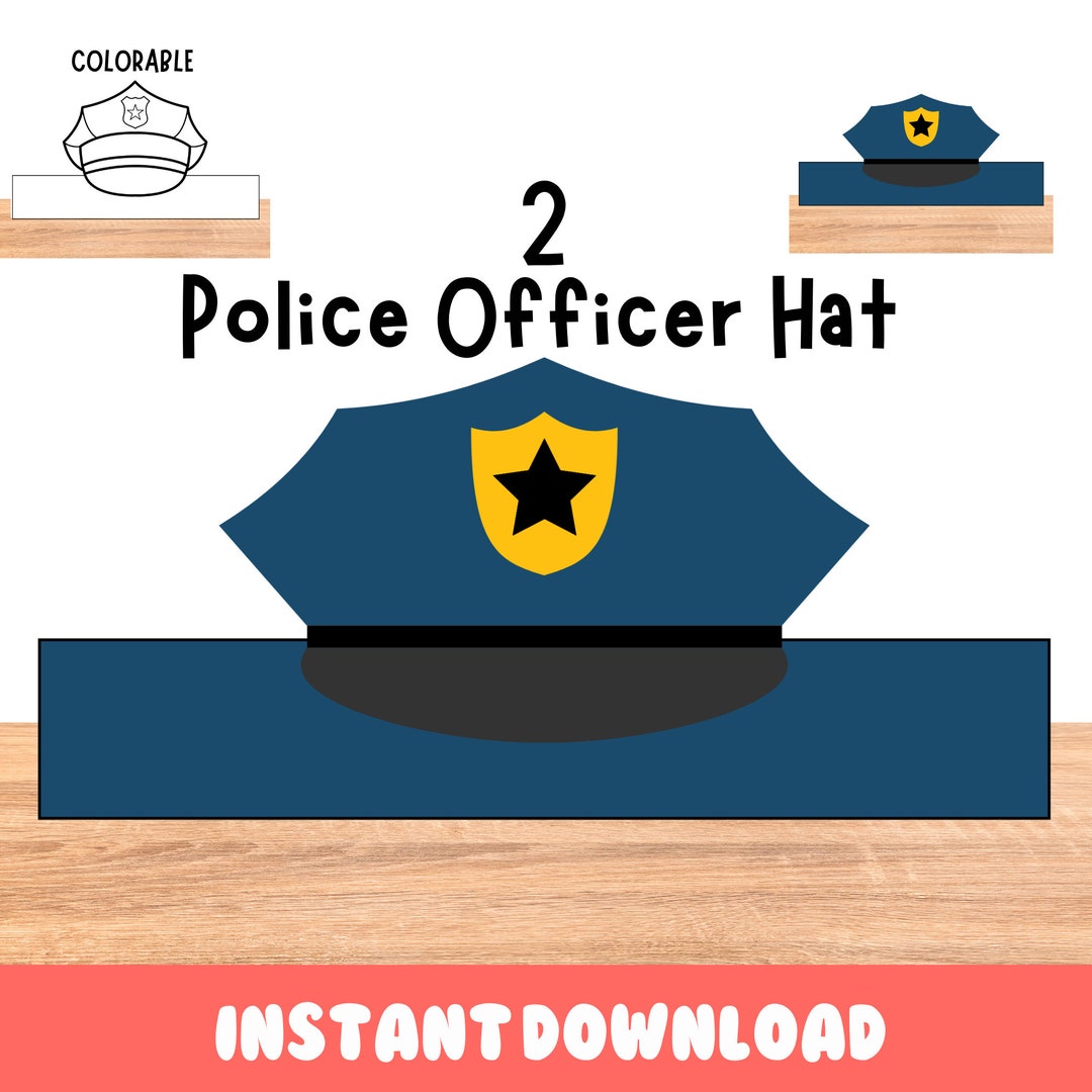 Printable Police Paper Hat,paper Hat, Colorable, Colored Cap, Police ...