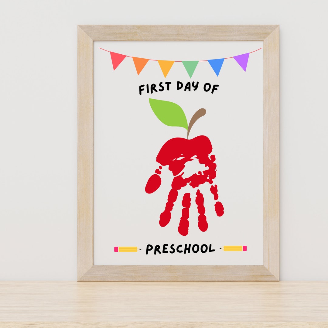 First Day of Preschool Handprint Craft, Back to School Printable ...