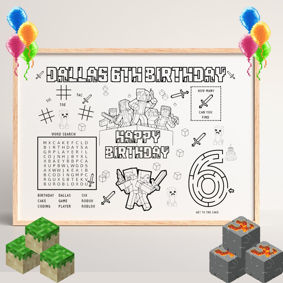 Printable Minecraft Activity Sheet, Birthday Party Favors, Kids ...