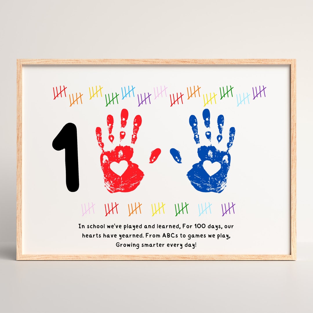 100 Days of School Activity, Handprint Art for Kids, Teacher Resource ...