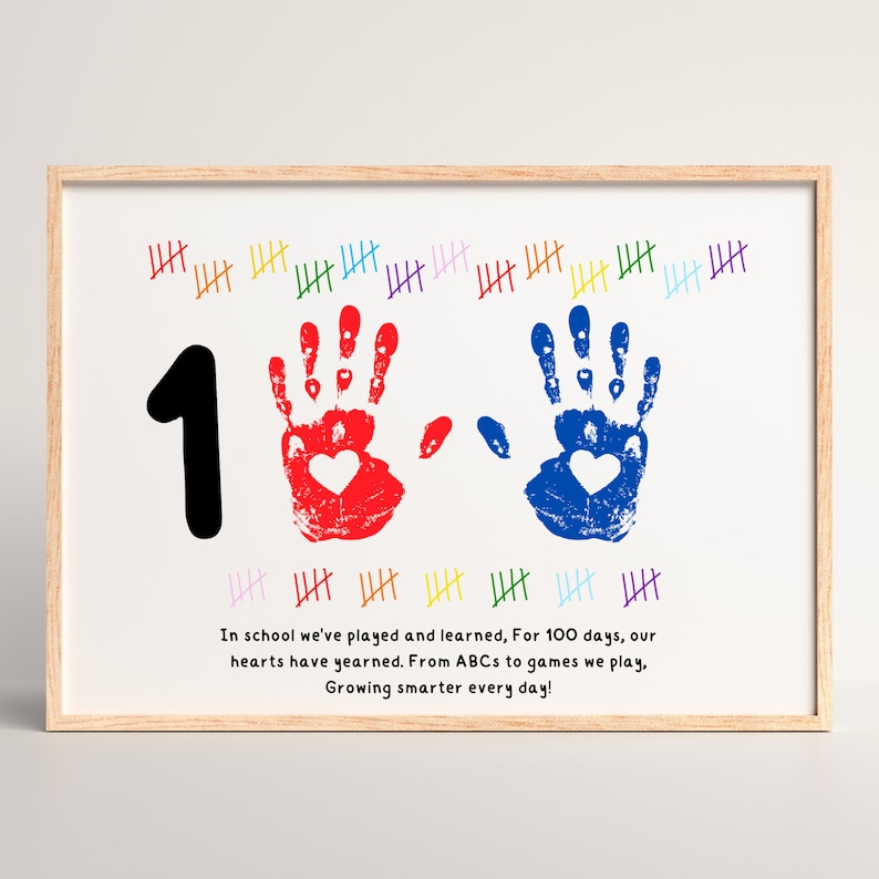 100 Days of School Activity, Handprint Art for Kids, Teacher Resource ...