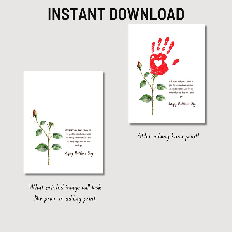 Mother's Day Craft Handprint Art, Rose Flower, Gift Keepsake, Toddler ...