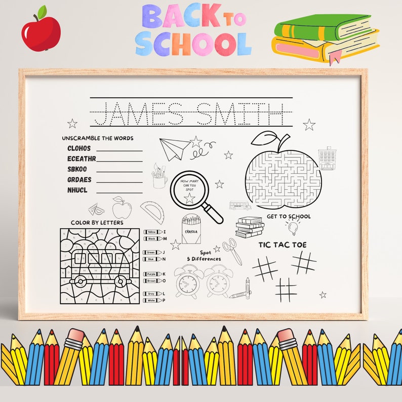 Printable Back to School Activity Sheet, First Day of School Placemat ...