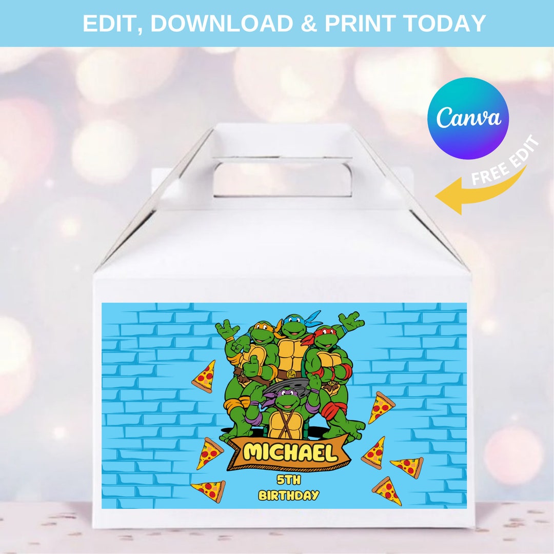 Editable Ninja Turtles Gable Box Favor Label, Ninja Turtles Party Favor ...