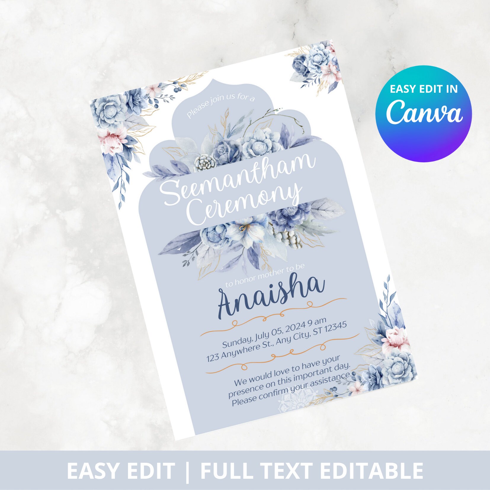 Editable Indian Baby Shower Invite, Sreemantham Invite, Seemantham ...