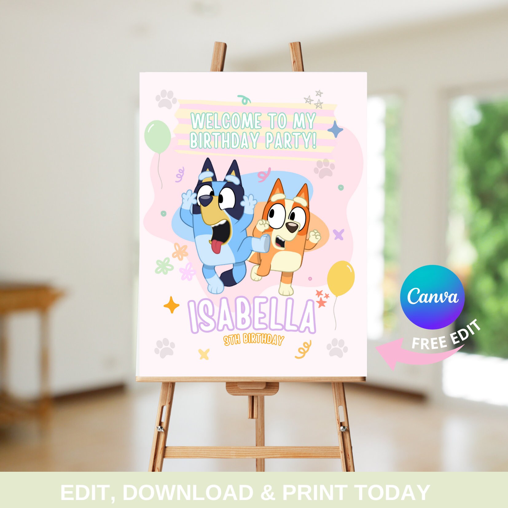 Editable Bluey Dog Birthday Welcome Sign, Blue Dog Birthday Poster ...