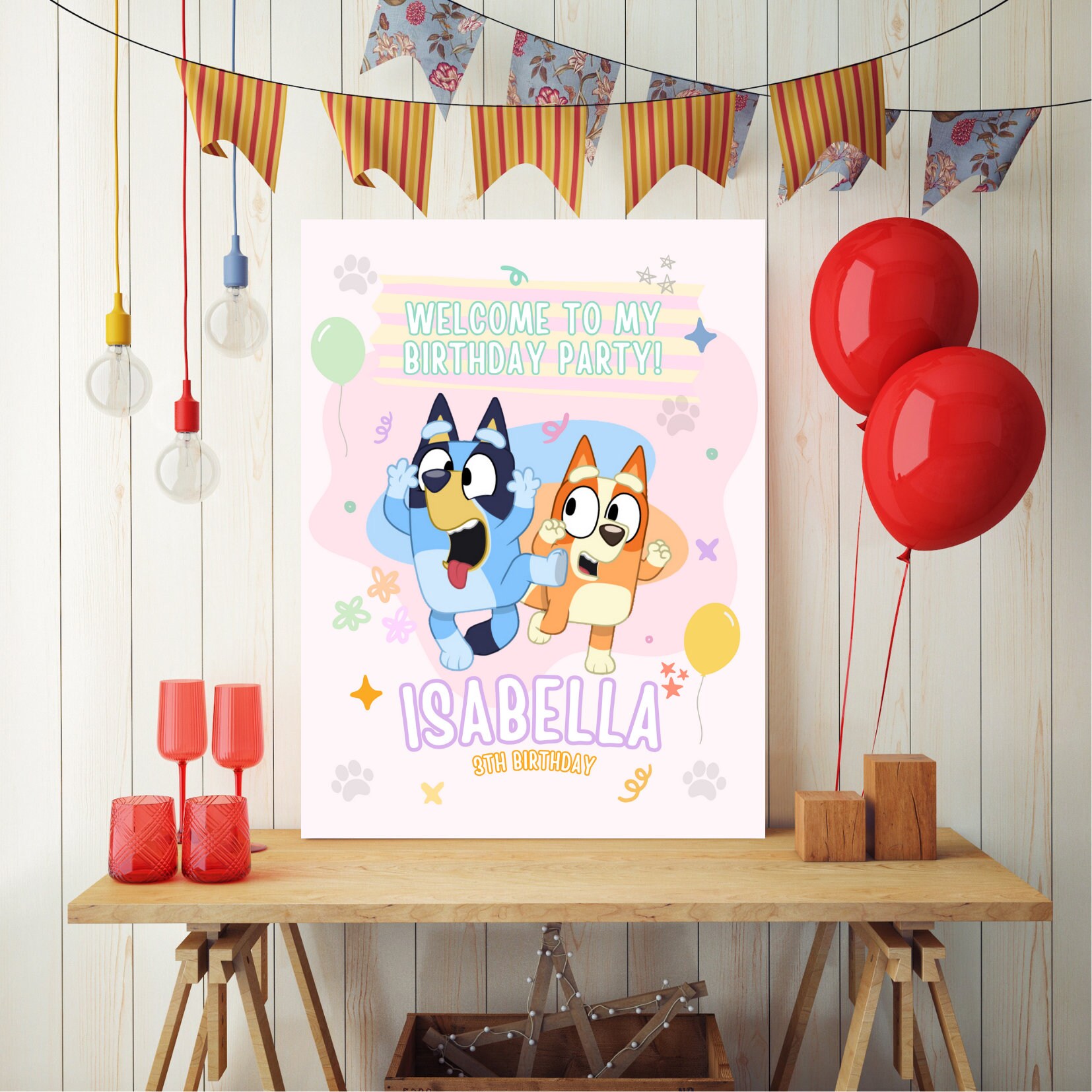 Editable Bluey Dog Birthday Welcome Sign, Blue Dog Birthday Poster ...