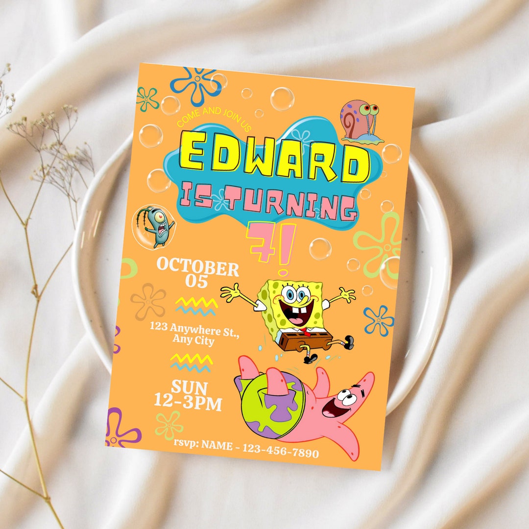 Editable Spongebob Birthday Party Invitation Template, Spongebob Invite ...