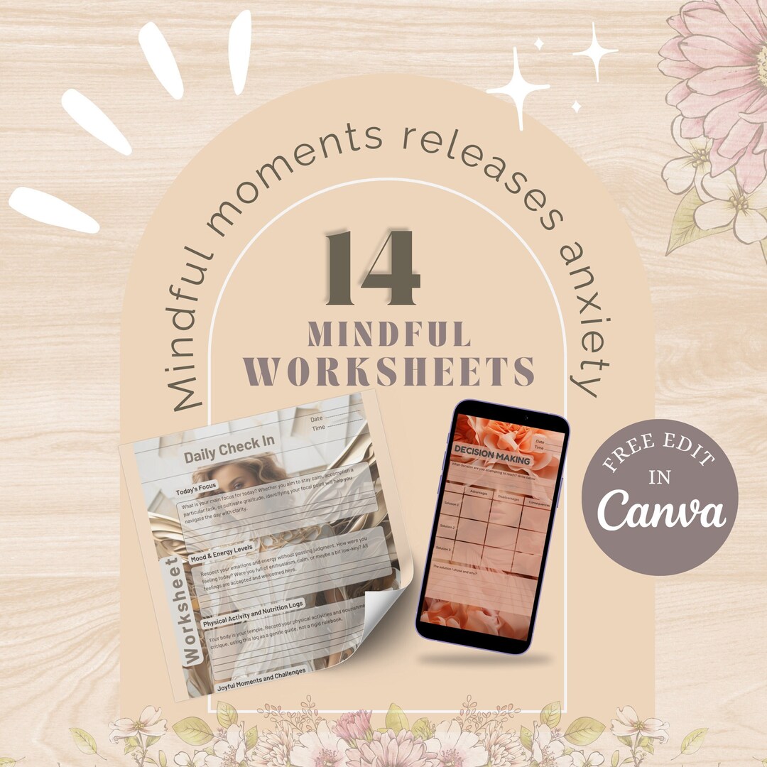 Mindful Journal Worksheets,health and Wellness Tool,daily Reflections ...