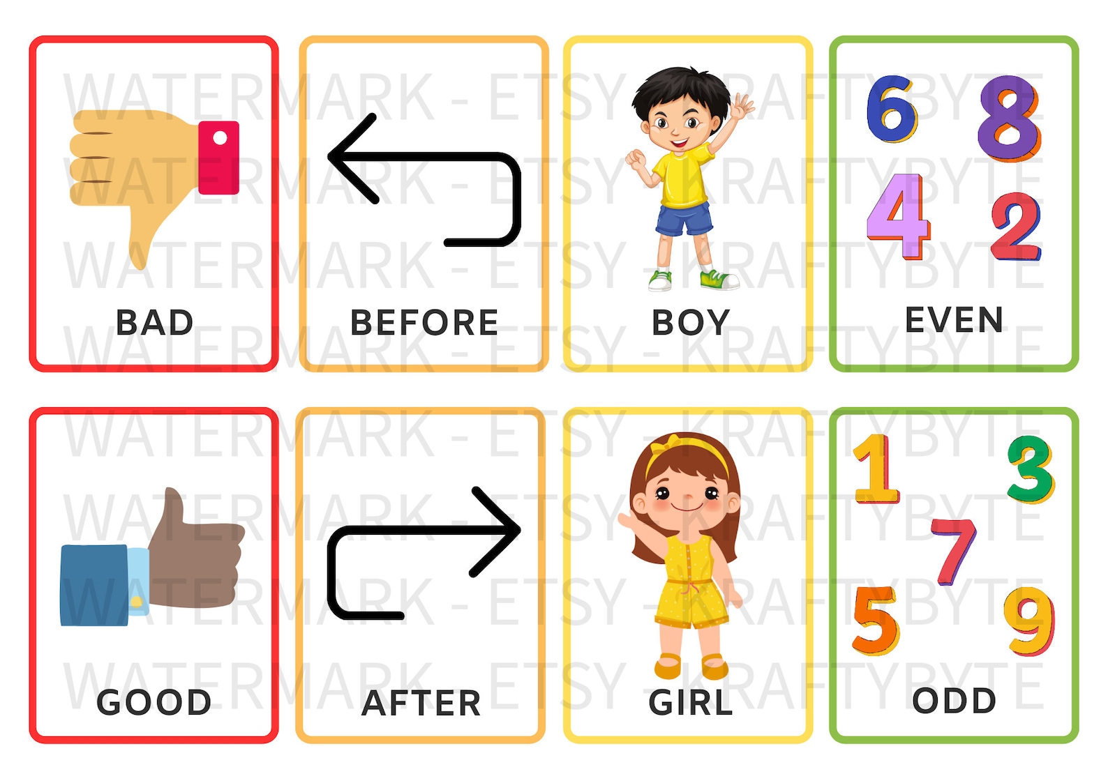 112 Opposite Printable Flashcards for Kids, Educational Learning Cards ...