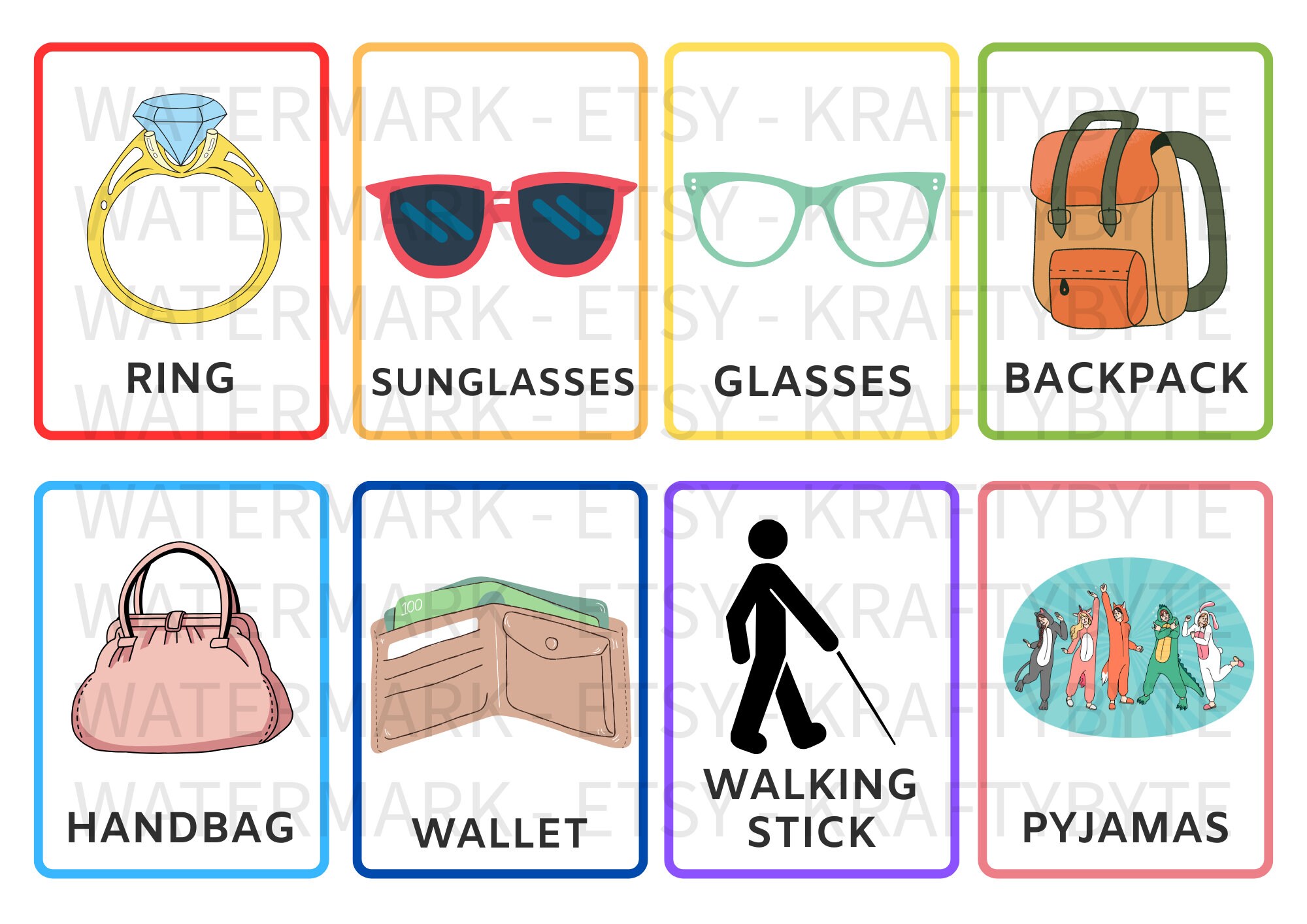 40 Clothing and Accessories Flashcards for Kids, Printable Learning ...