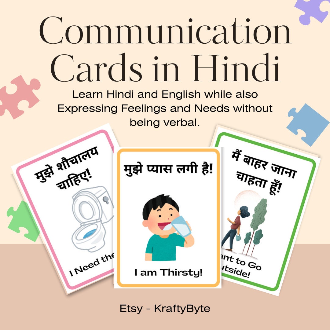 56 English Hindi Visual Aids, Bilingual Communication Flashcards ...