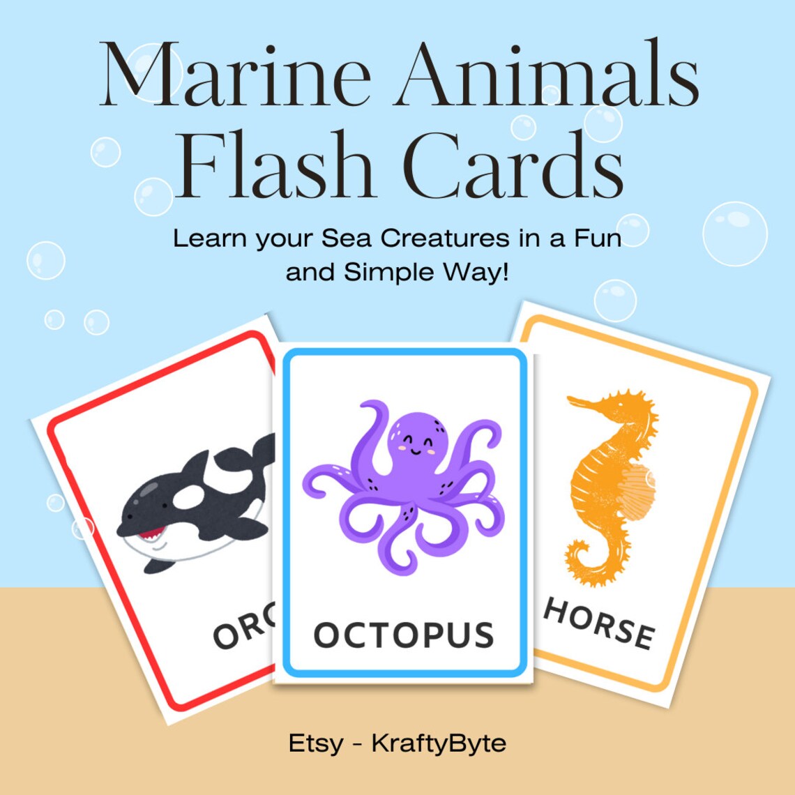 56 Printable Learning Sea Marine Animals Flashcards for Kids, Aquarium ...