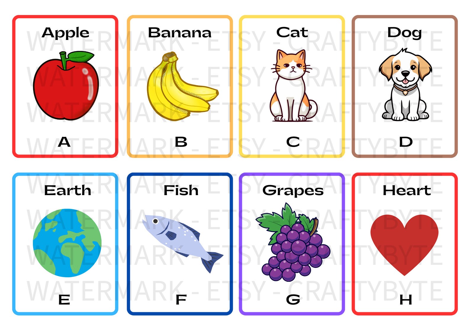 Kids Alphabet Learning Cards Printable, English Language Flashcards ...