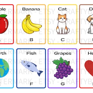Kids Alphabet Learning Cards Printable, English Language Flashcards ...
