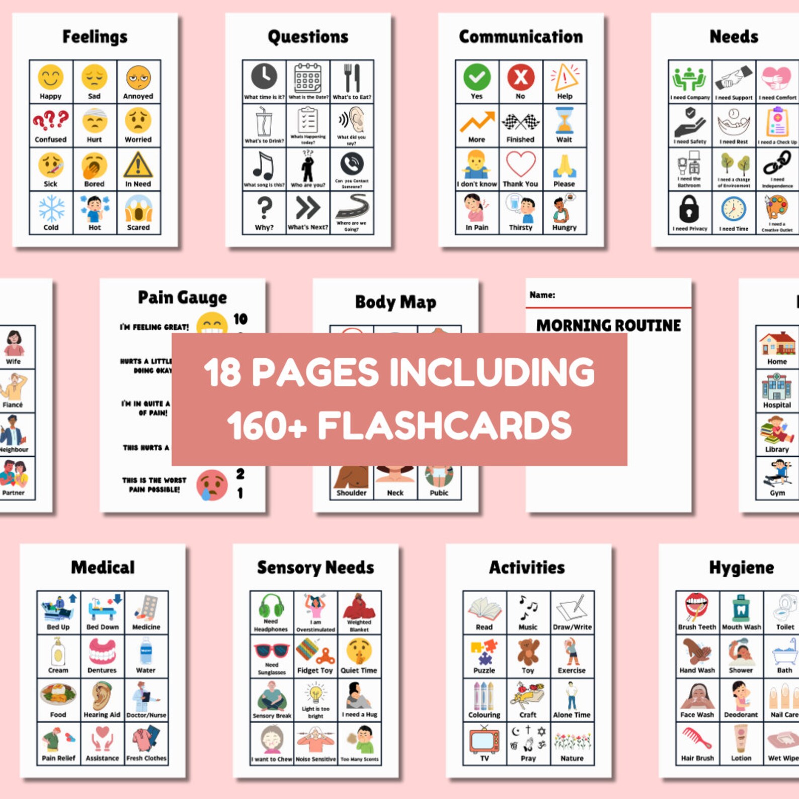 18 Printable Non Verbal Communication Visual Board Kids Adults Elderly ...