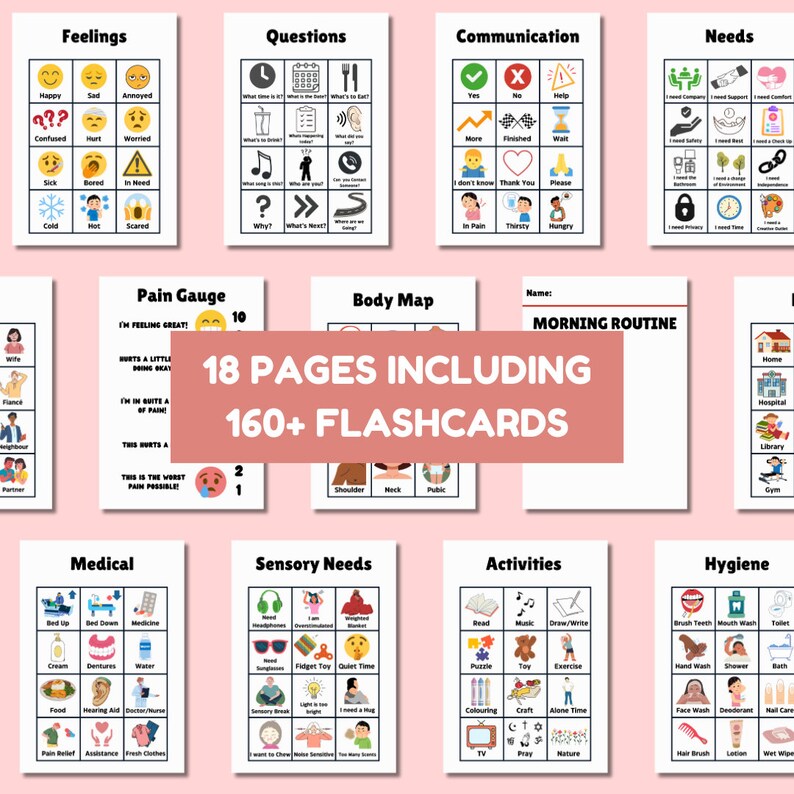 18 Printable Non Verbal Communication Visual Board Kids Adults Elderly ...