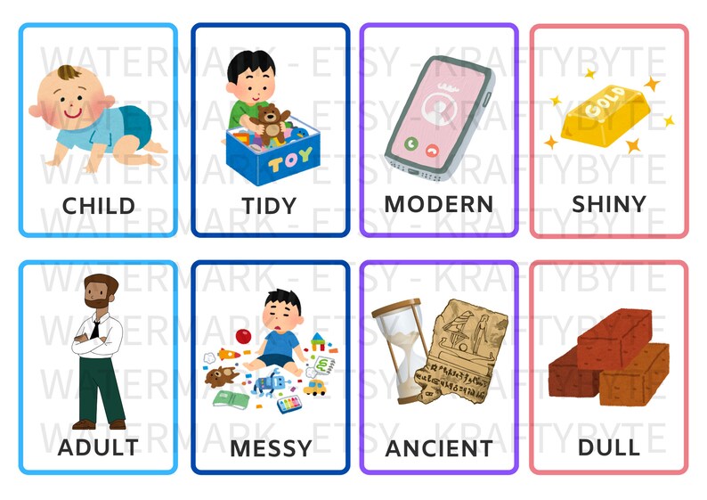 112 Opposite Printable Flashcards for Kids, Educational Learning Cards ...