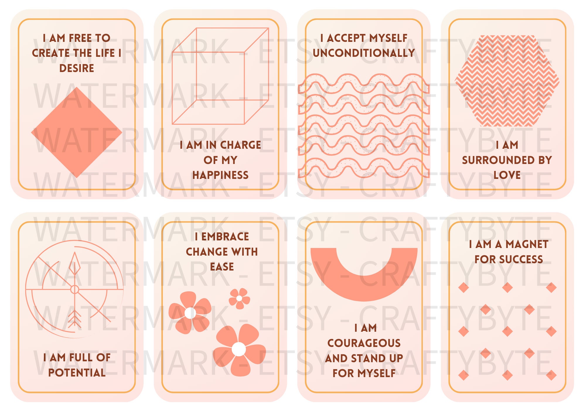 64 Digital Affirmation Flashcards Set, Printable Positive Quotes ...